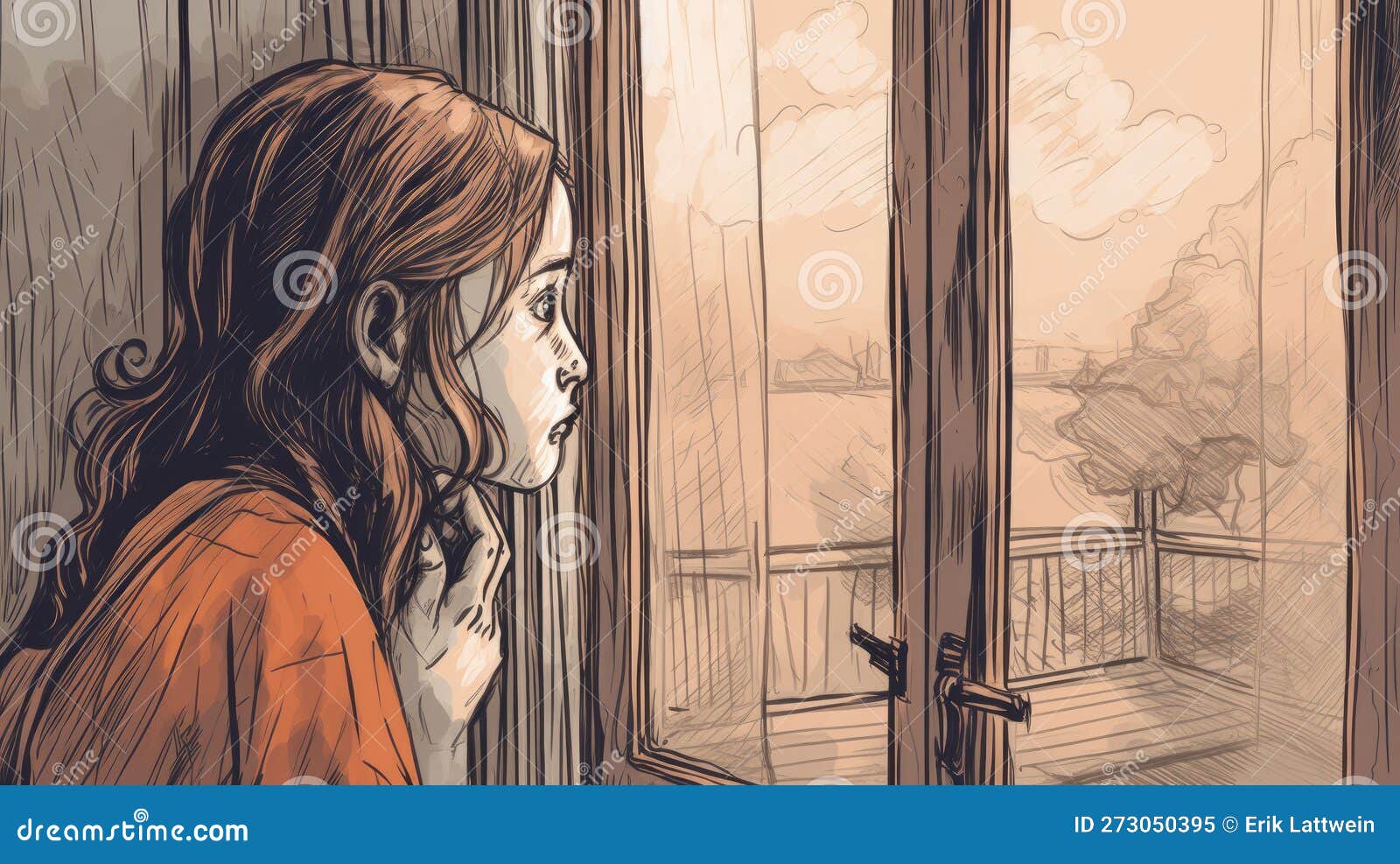 Sketch Illustration of a Girl Looking through a Window - Made with ...