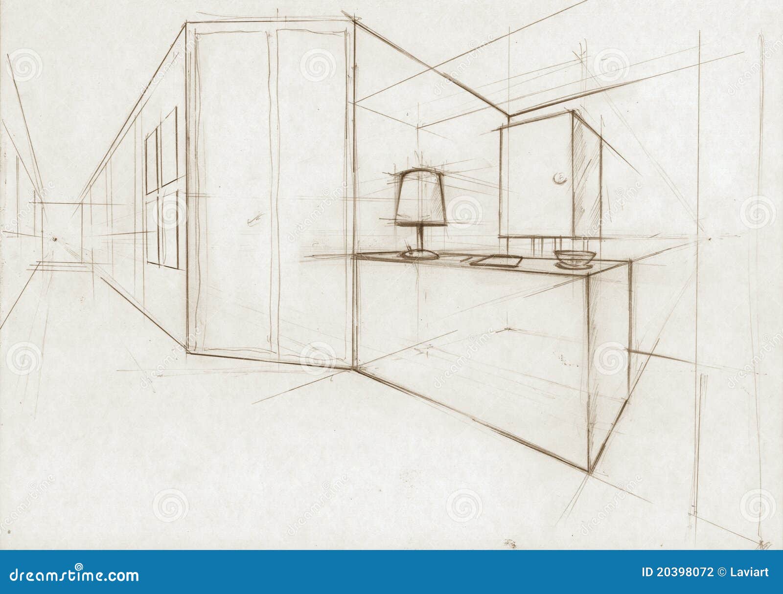 Sketch Illustration for an Interior Hall Stock Illustration ...