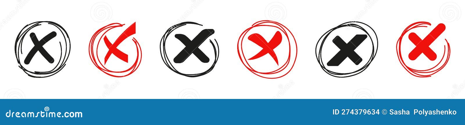 Sketch Illustration with Red Cross Mark. Vector Isolated Icon. Flat ...