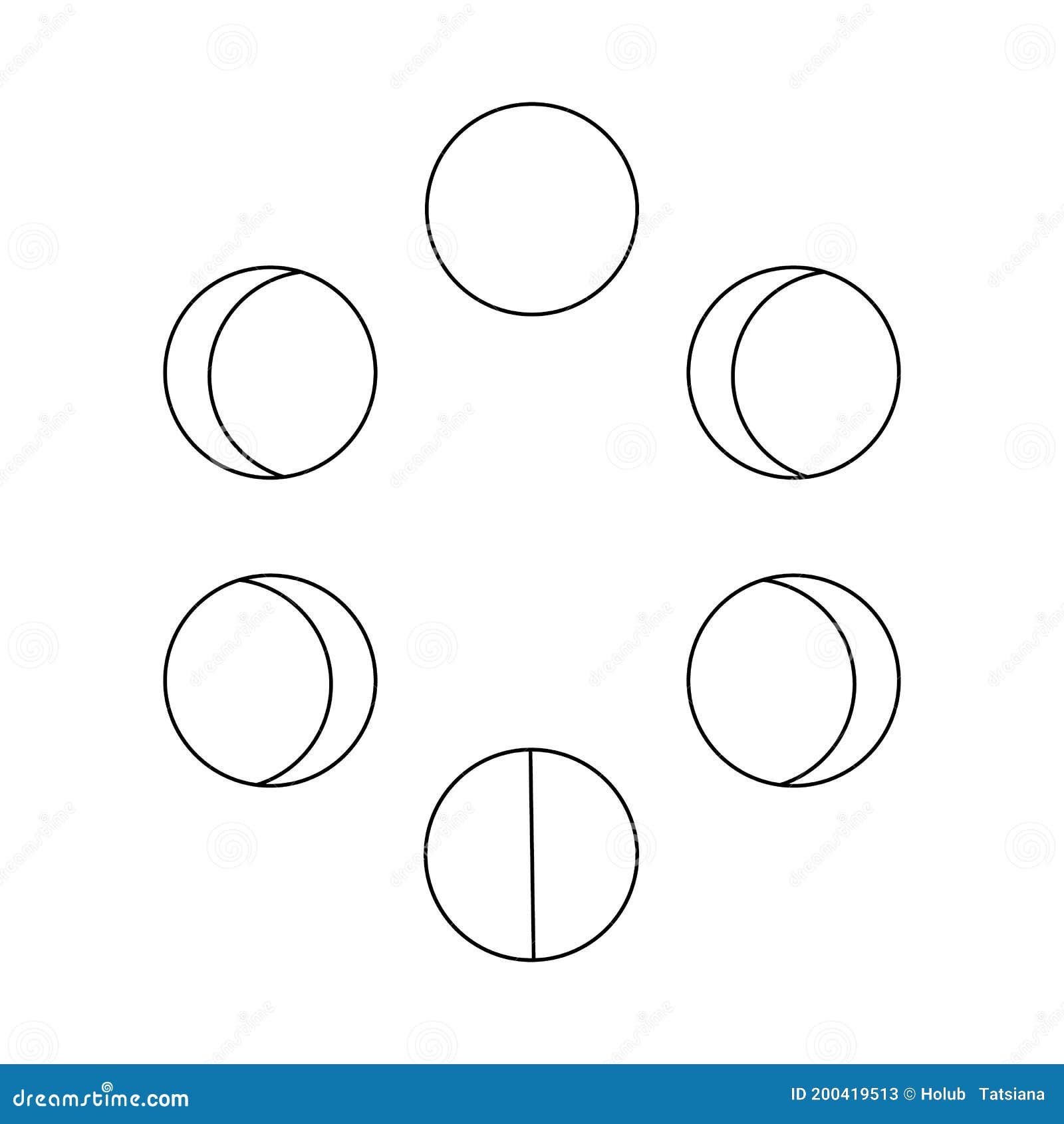 Sketch Image with Black Phase Moon. Outline Symbol. White Background ...