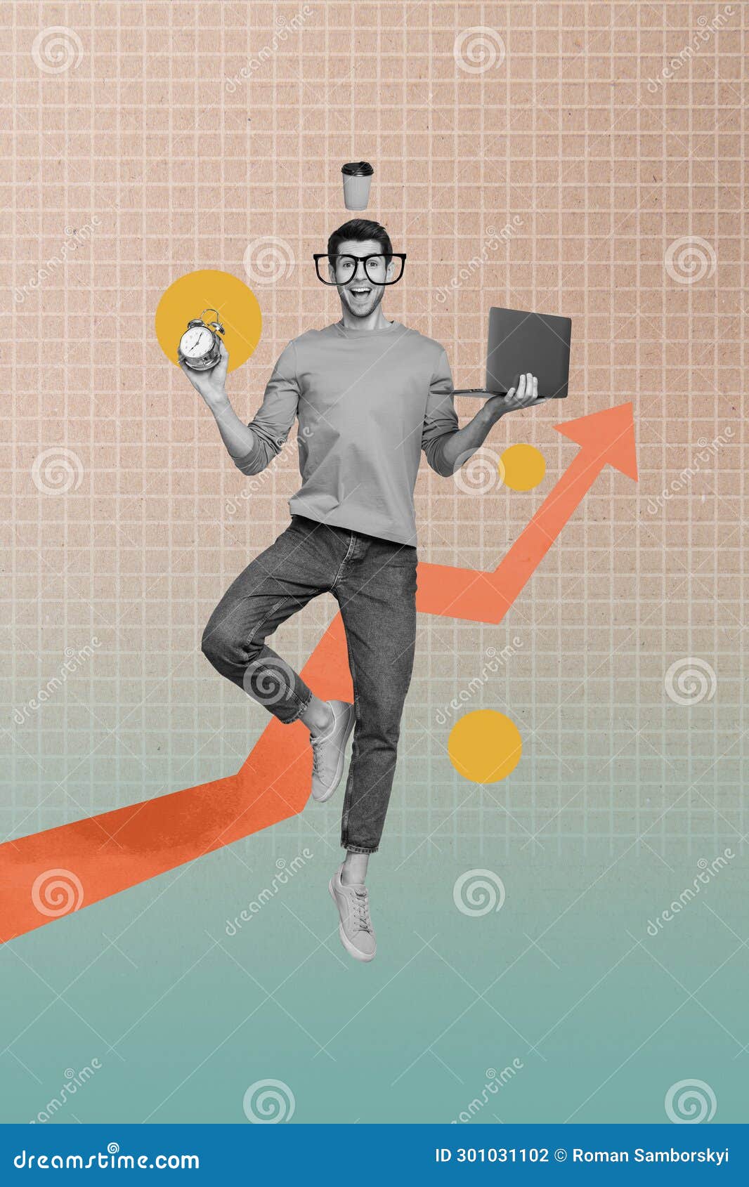 Sketch Image Collage of Successful Busy Man Working Online Completing ...