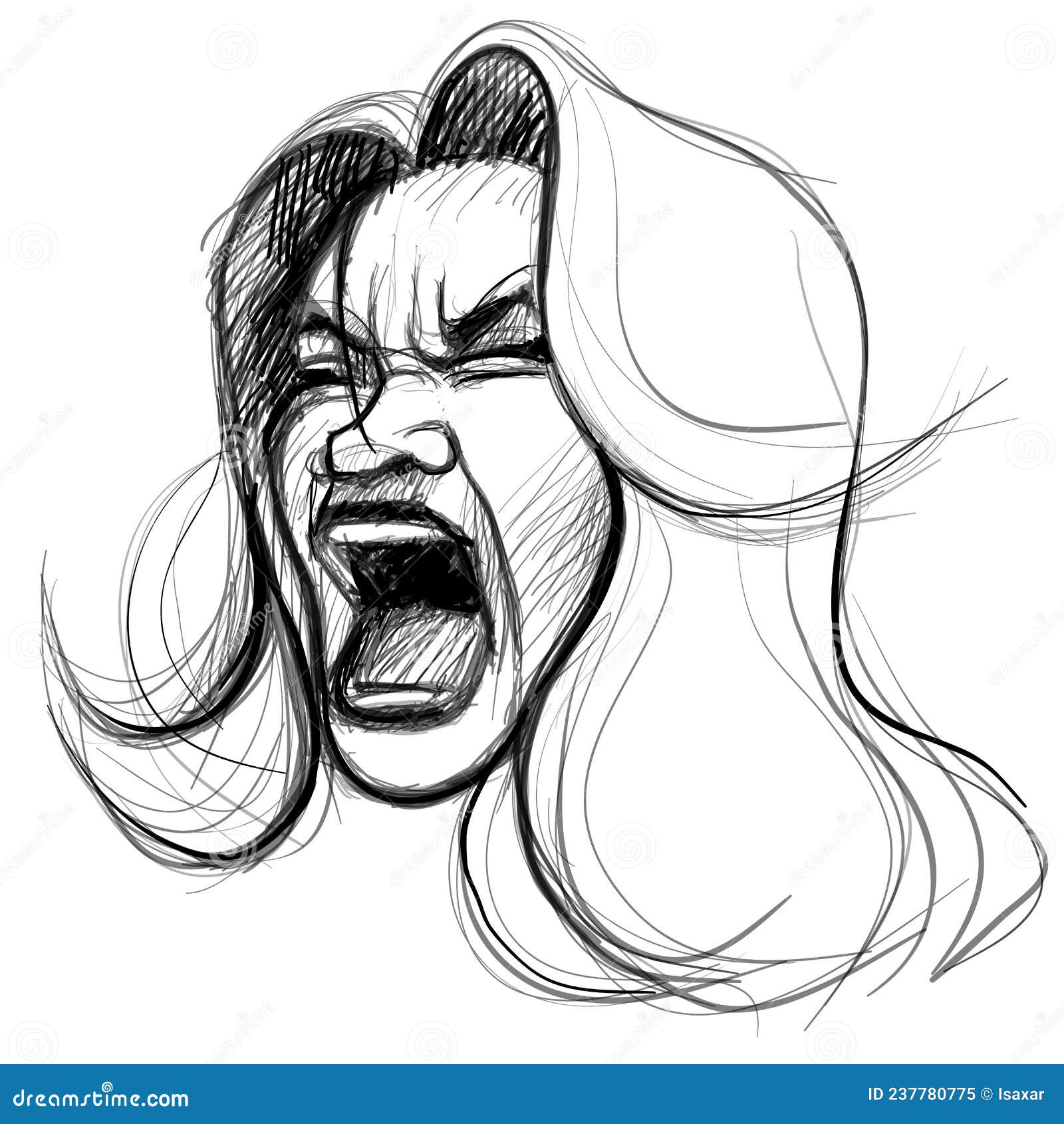 Sketch of an Imaginary Woman Screaming Stock Vector - Illustration of ...