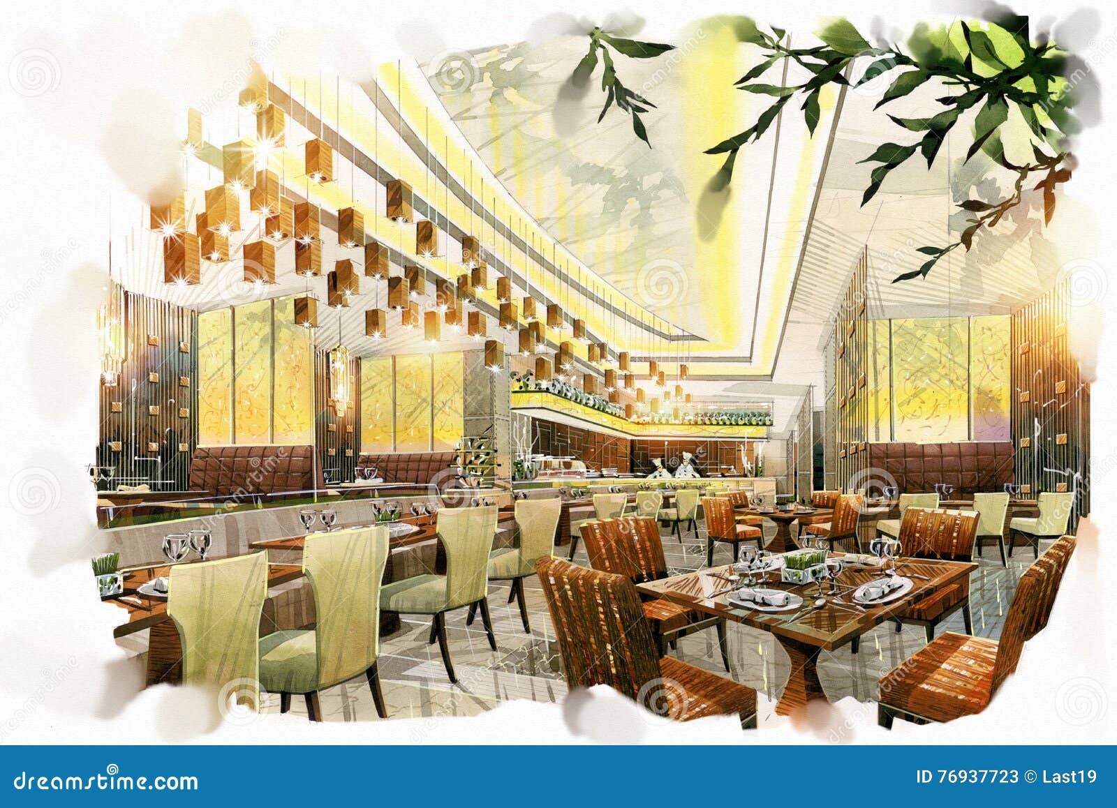 Sketch Interior All Day into a Watercolor Stock Illustration ...