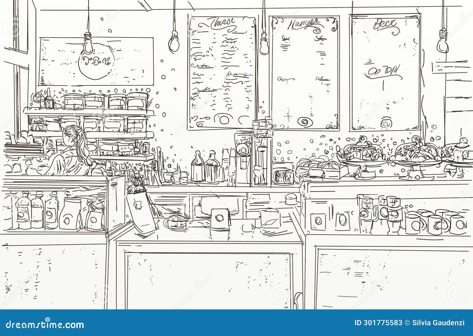 Sketch of the Interior of a Cafe. Hand-drawn Illustration Stock ...
