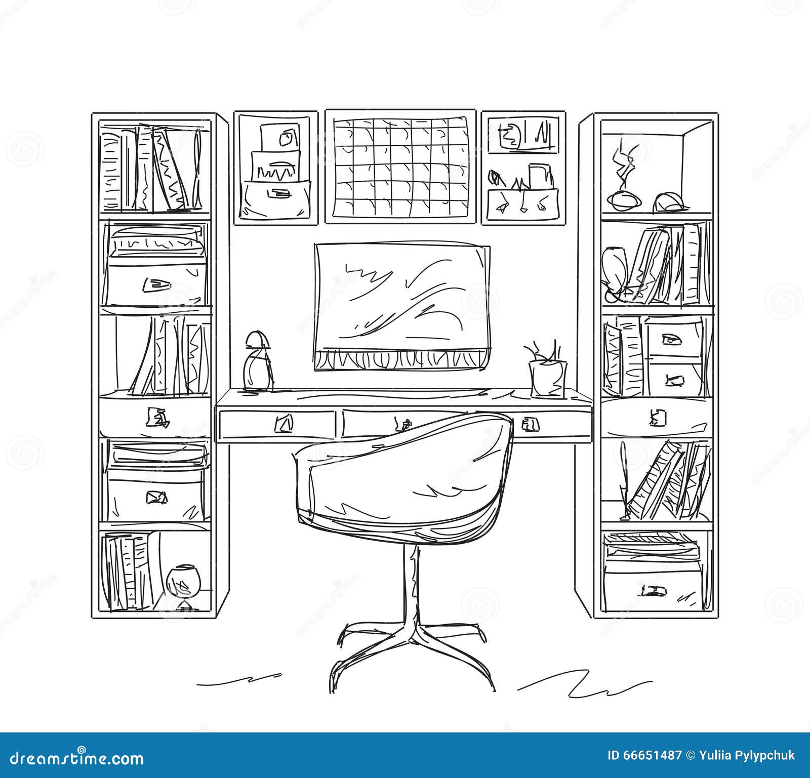 Sketch Interior Comfortable Workplace. Stock Vector - Illustration of ...