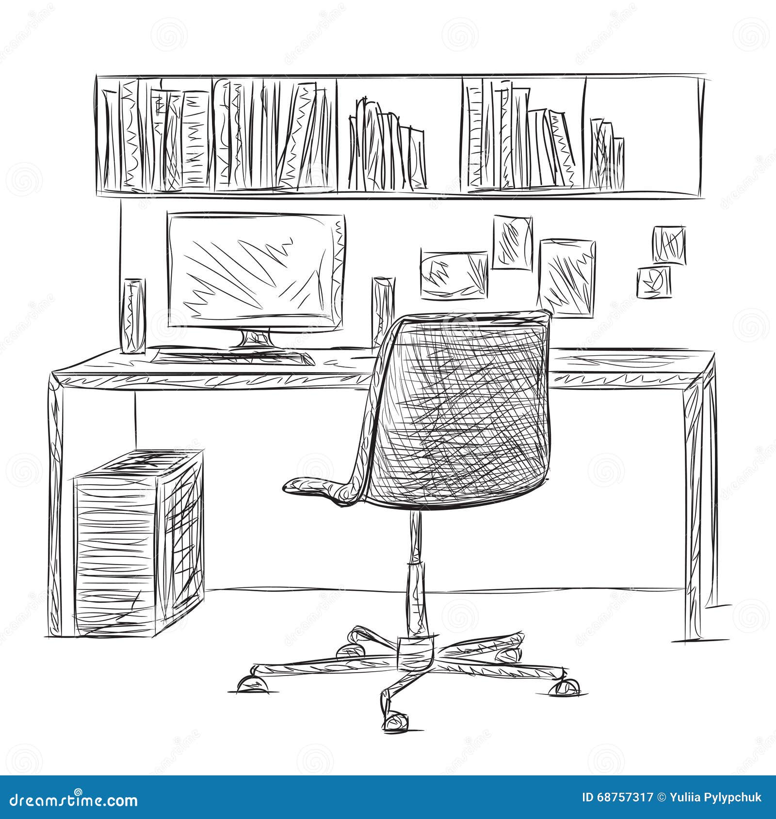 Sketch Interior Comfortable Workplace. Stock Vector - Illustration of ...