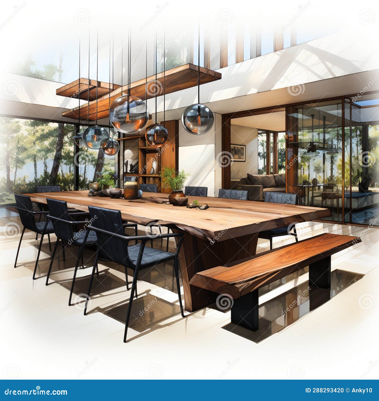 Sketch Interior Design of Modern Dining Room Stock Illustration ...