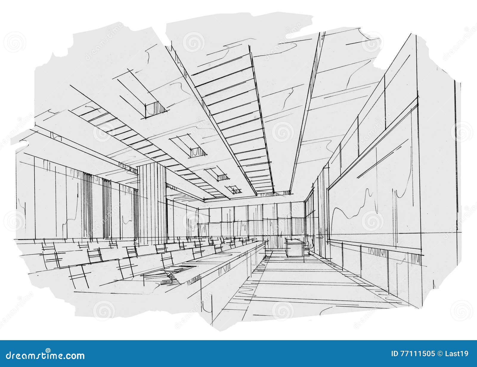 Sketch Interior Perspective Classroom, Black and White Interior Design ...