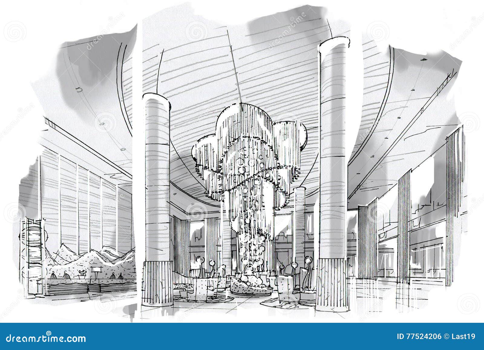 Sketch Interior Perspective Stripes Lobby Hall Stock Illustration ...
