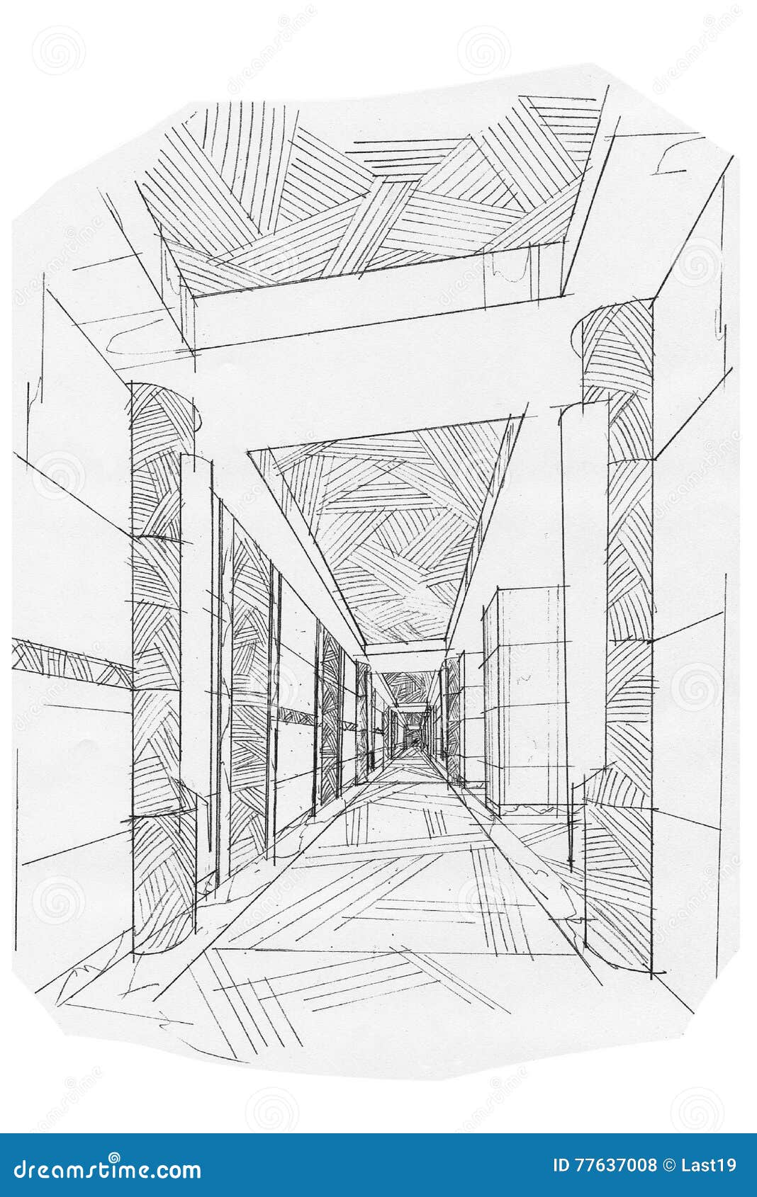 Sketch Interior Stripes Corridor , Black and White Interior Design ...