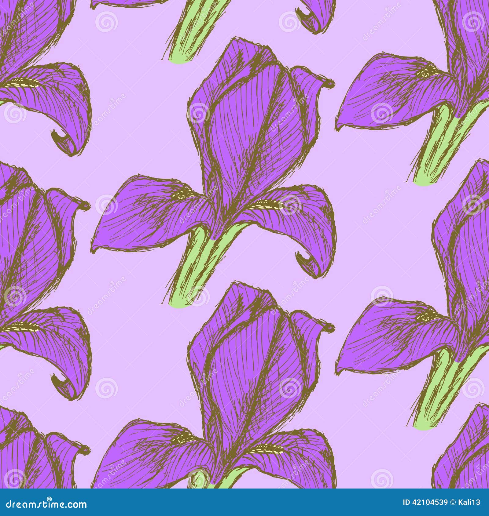 Sketch Iris, Vintage Seamless Pattern Stock Illustration - Illustration ...
