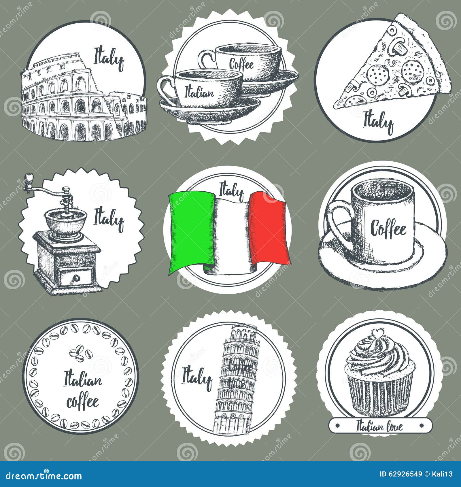 Set Of Six Italian Icons, Made In Italy, Premium Quality Stickers And ...
