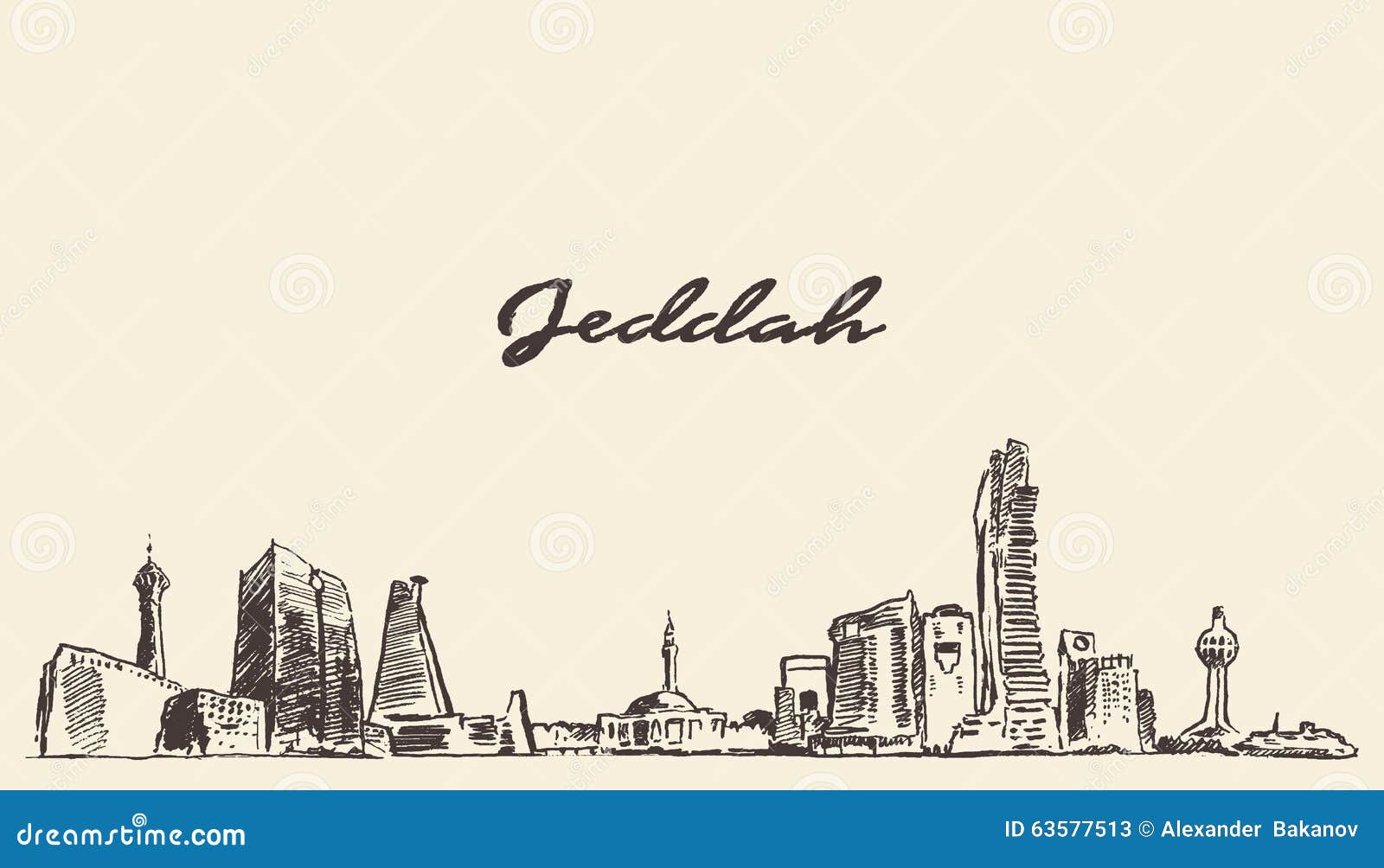 Jeddah Skyline With Color Buildings And Blue Sky. Vector Illustration ...