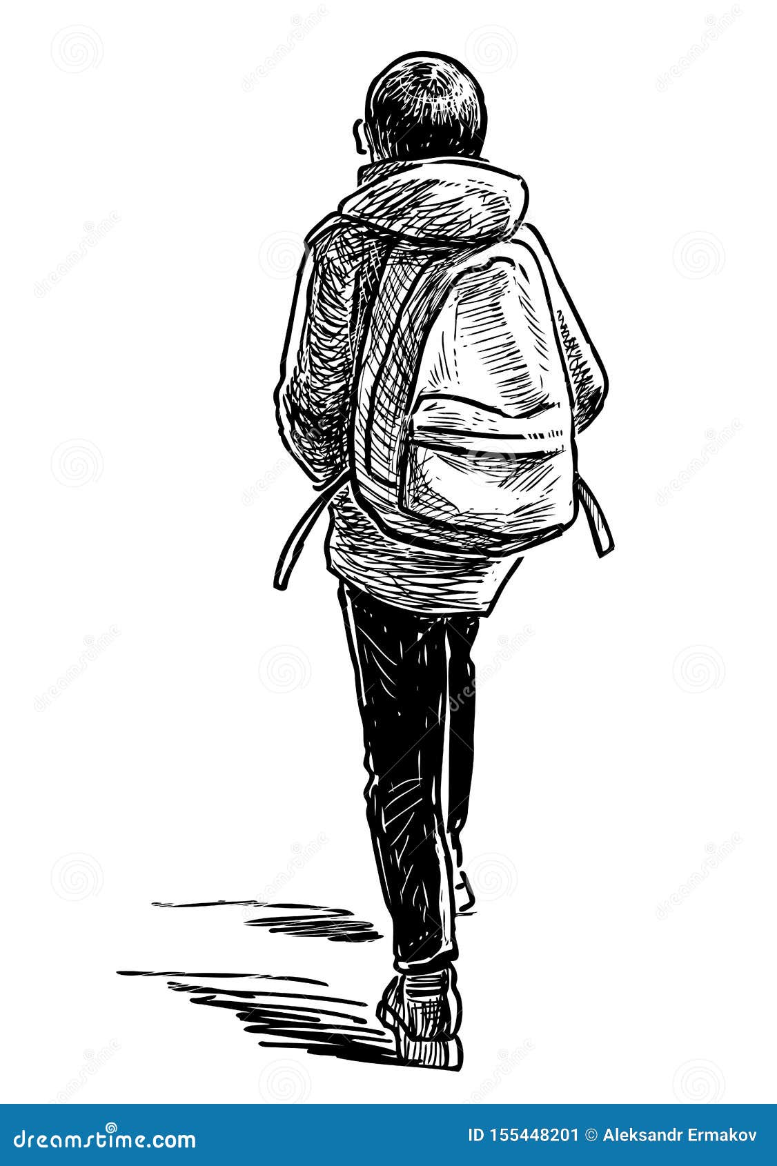 Sketch of a Junior Student Going To School Stock Vector - Illustration ...