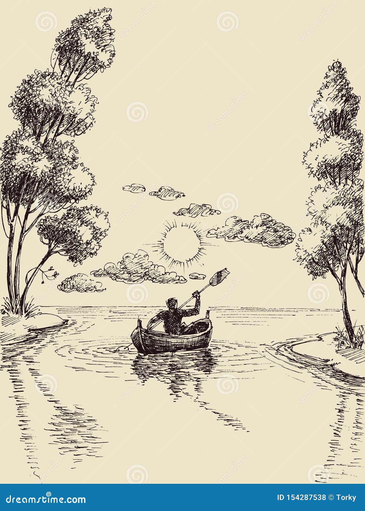 Sketch of a Kayaker on the River Stock Vector - Illustration of hawaii ...