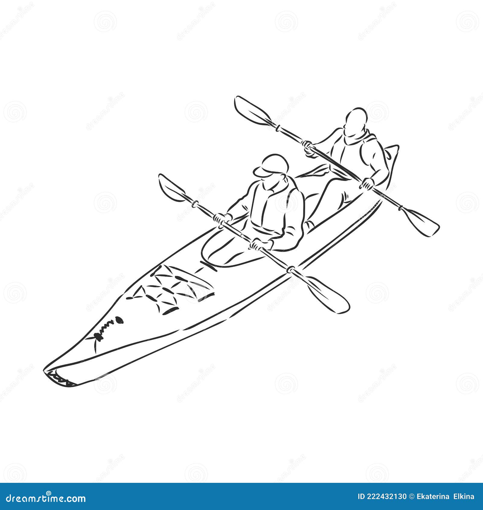Sketch of Kayaking People, Hand Drawn Vector Illustration Stock Vector ...