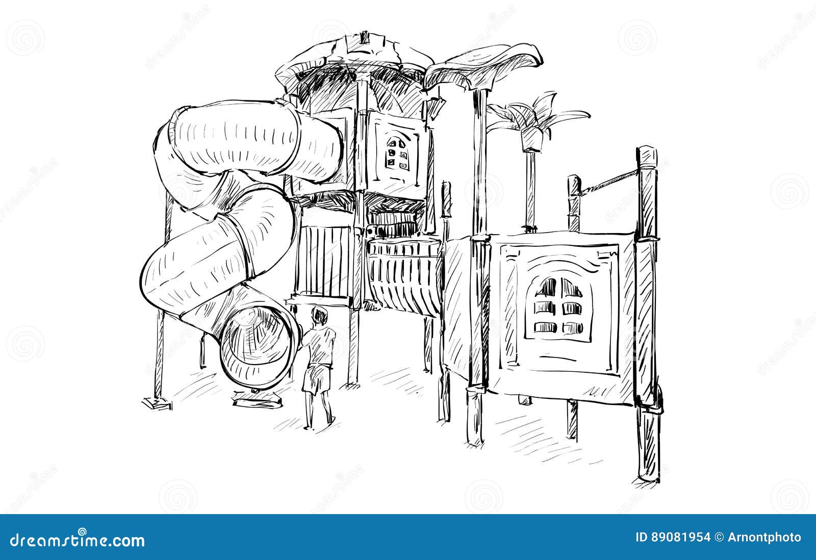 Sketch of Kids Playground on Public Space Isolated, Illustration Stock ...