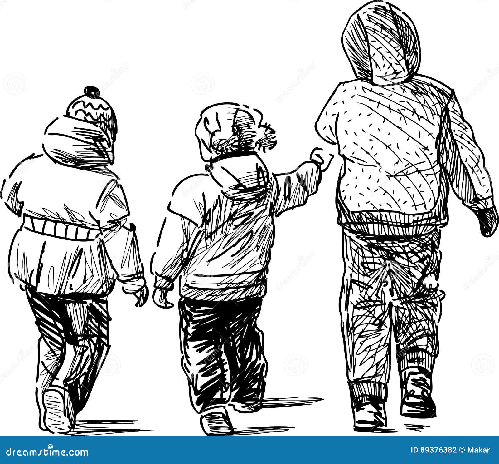 Sketch of the Kids on a Stroll Stock Vector - Illustration of hand ...