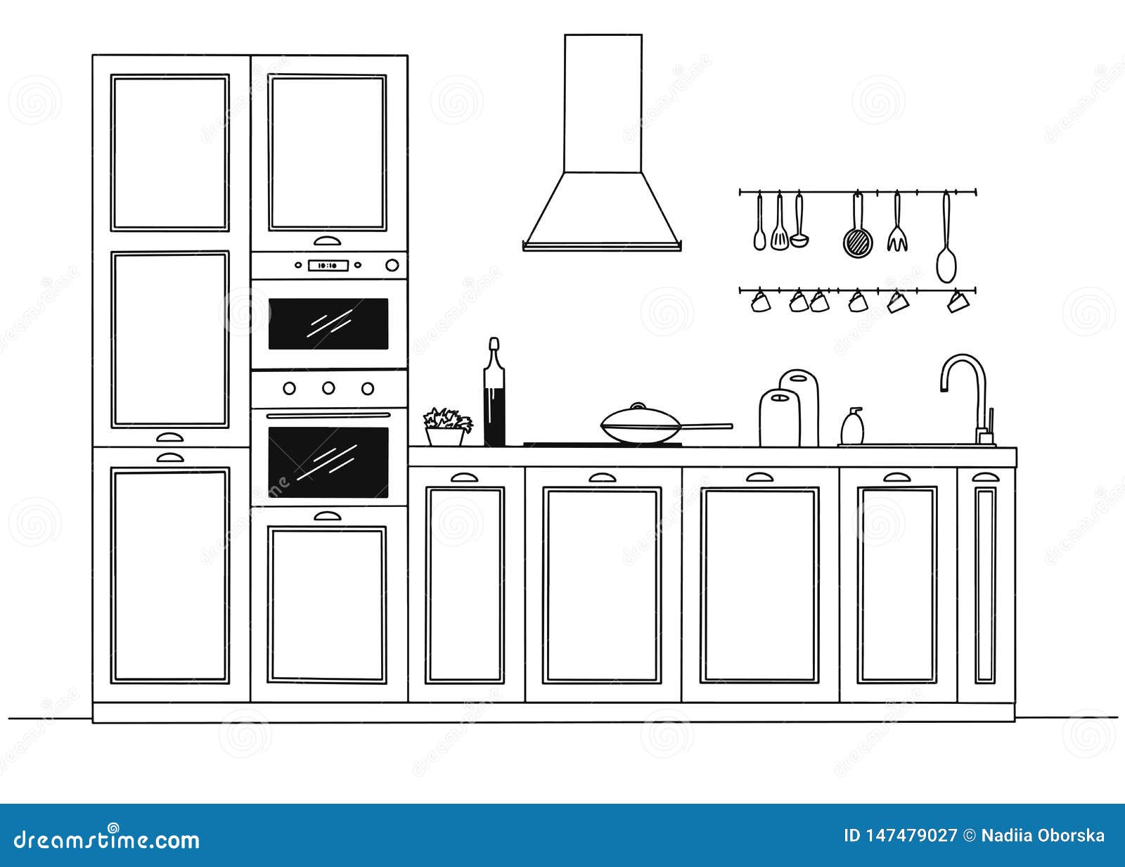 Sketch of the Kitchen Front View. Vector Stock Illustration ...
