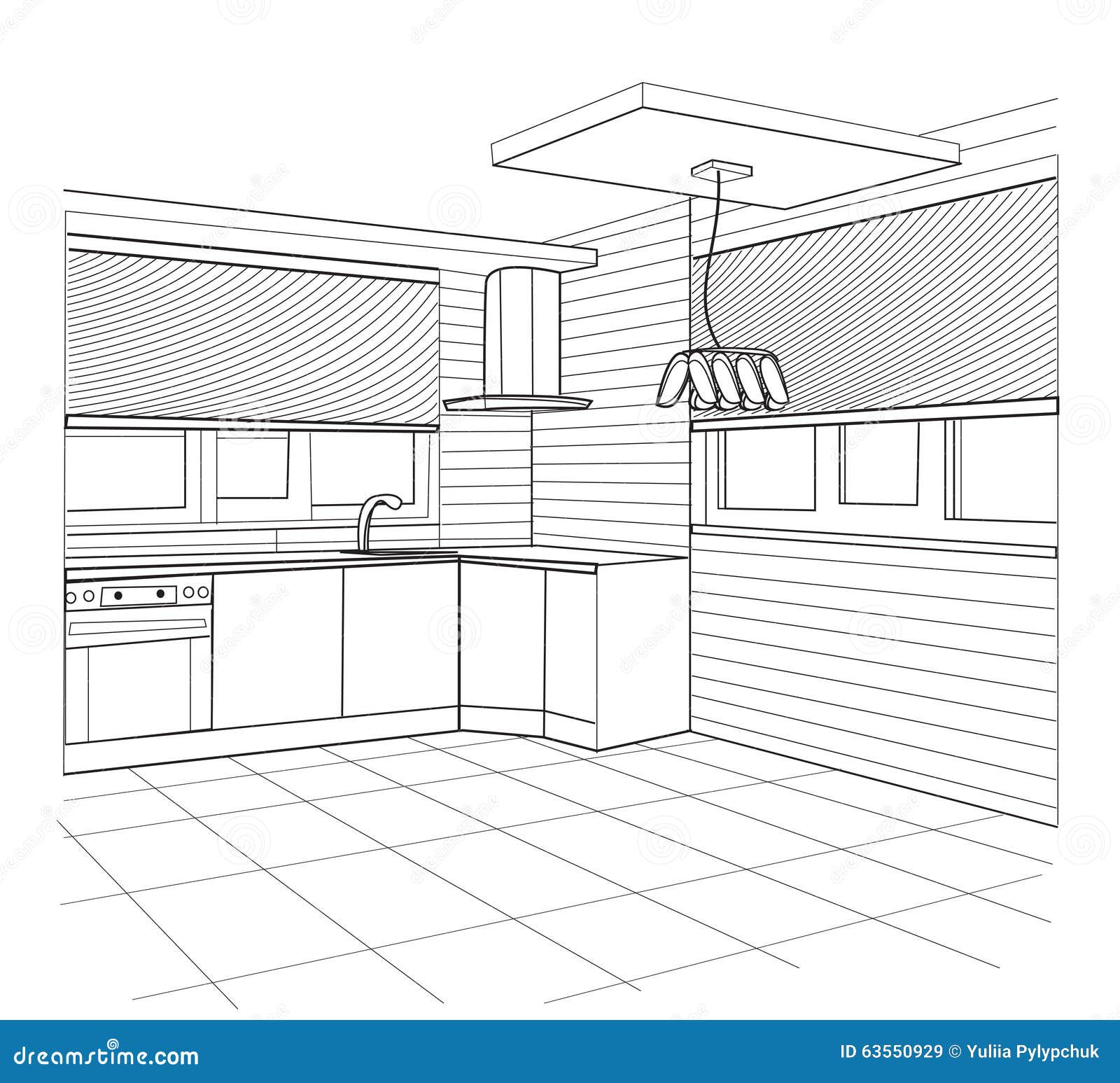 Sketch of a Kitchen Interior Stock Vector - Illustration of interior ...