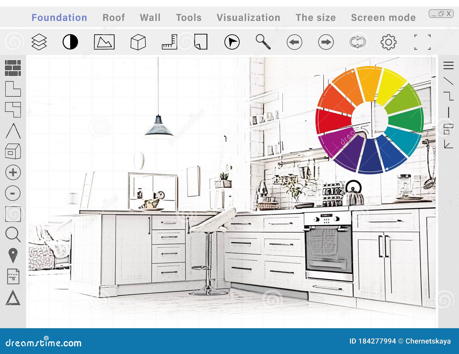 Sketch of Kitchen Interior on Graphic Tablet Stock Illustration ...