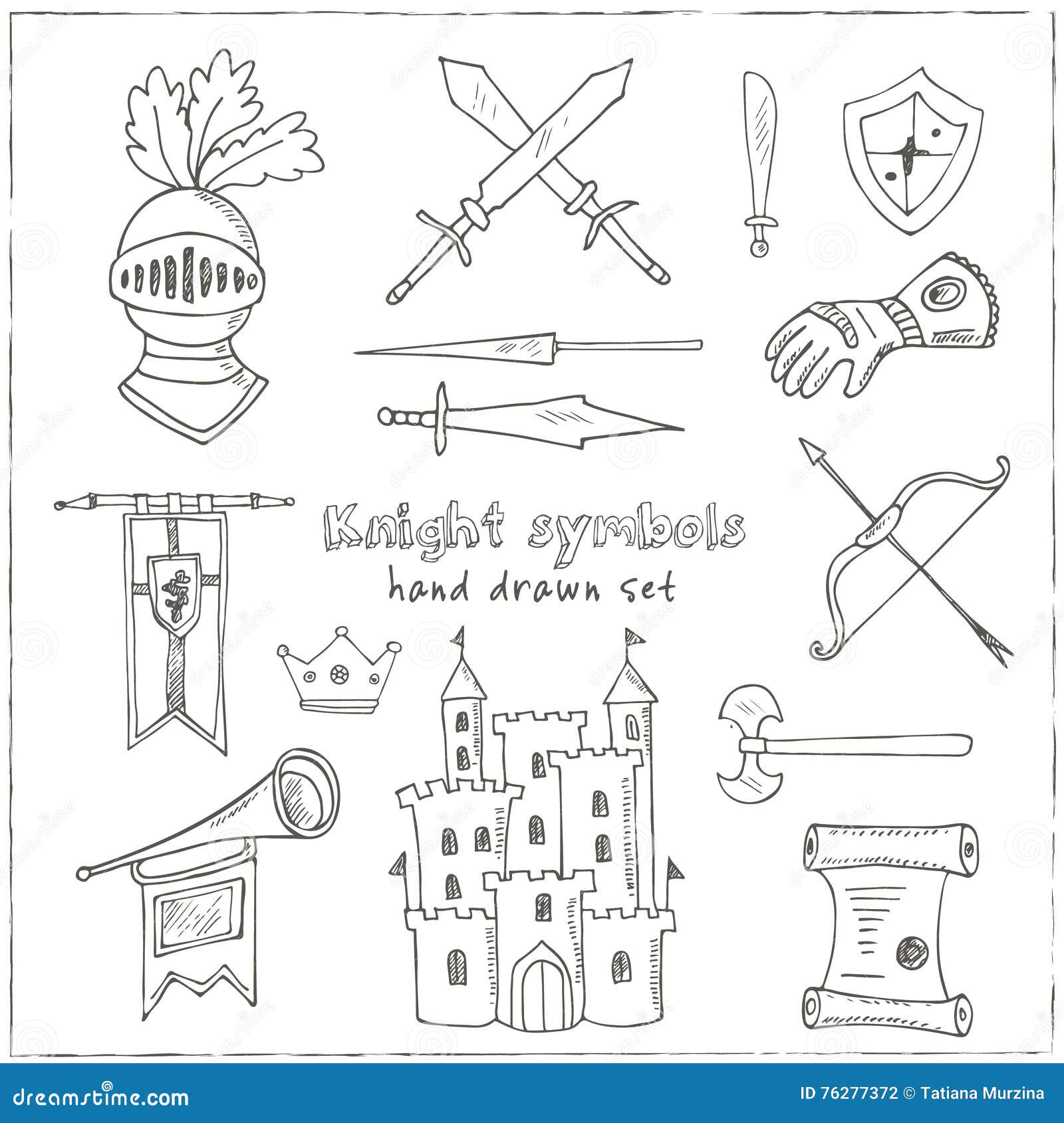 Sketch Knight Symbols And Elements Set Cartoon Vector | CartoonDealer ...