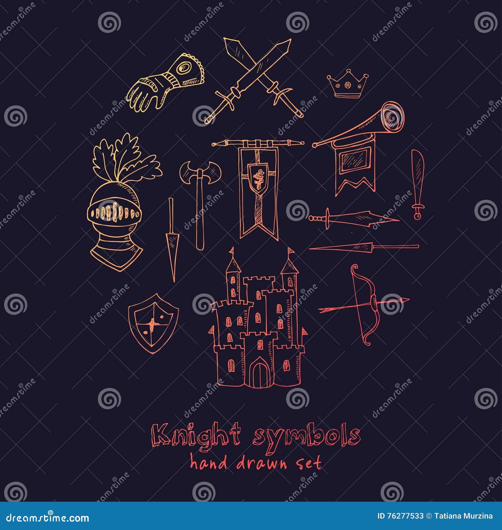 Sketch Knight Symbols And Elements Set Cartoon Vector | CartoonDealer ...