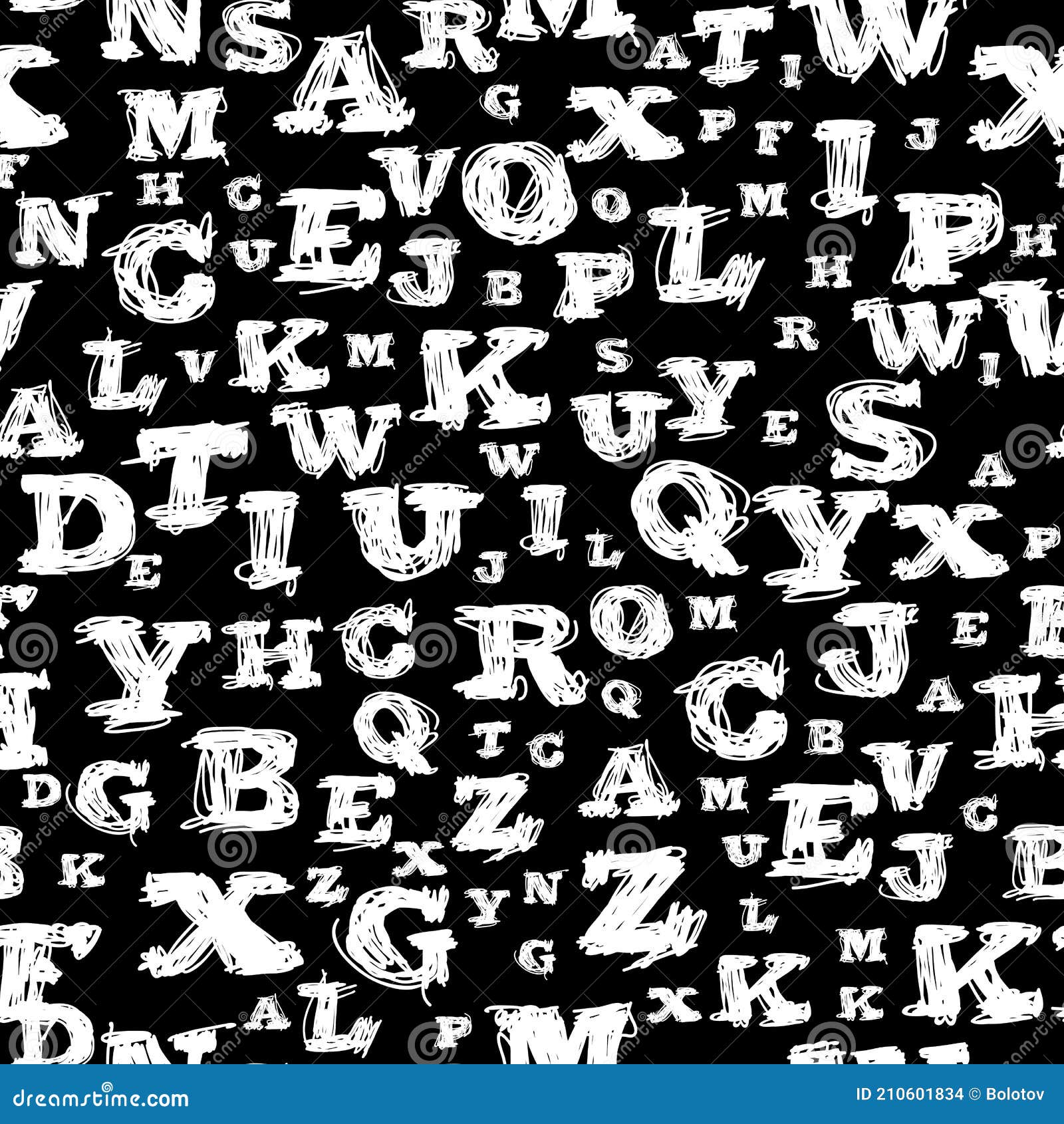 Sketch Letters Seamless Pattern. Abstract Alphabet Background Stock ...