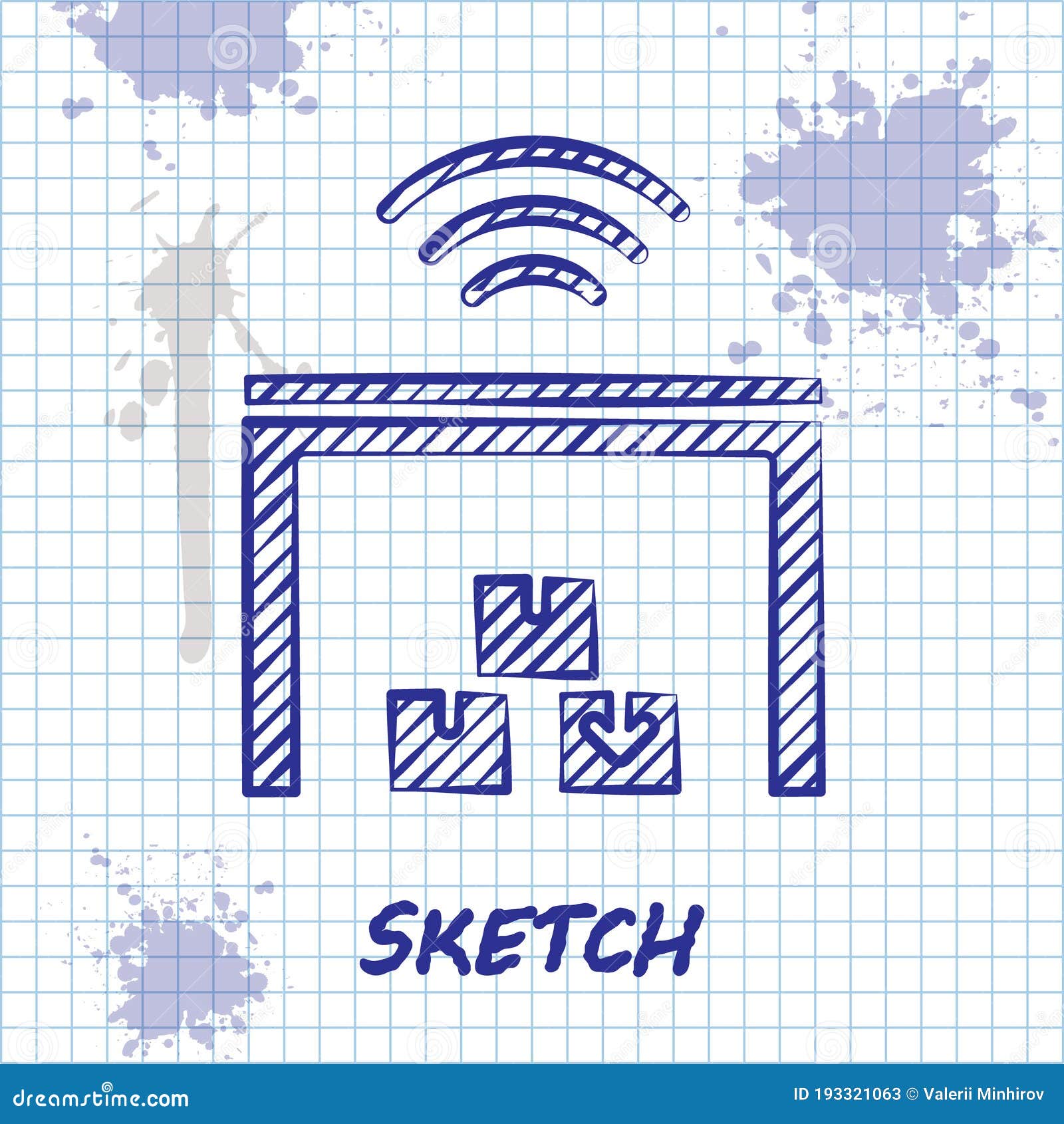 Sketch Line Smart Warehouse System Icon Isolated on White Background ...