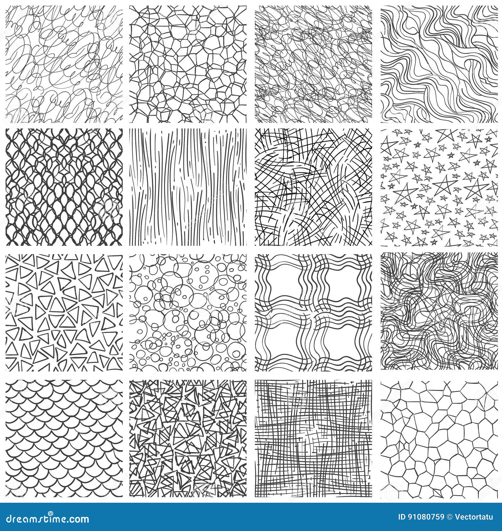 Sketch Linear Seamless Patterns Set Stock Vector - Illustration of ...