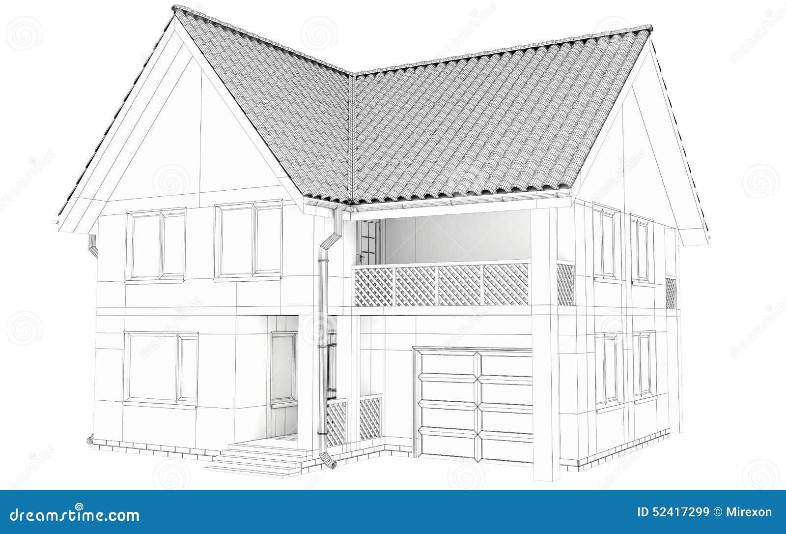 Sketch Lines of a Large Frame House. Created with Stock Illustration ...