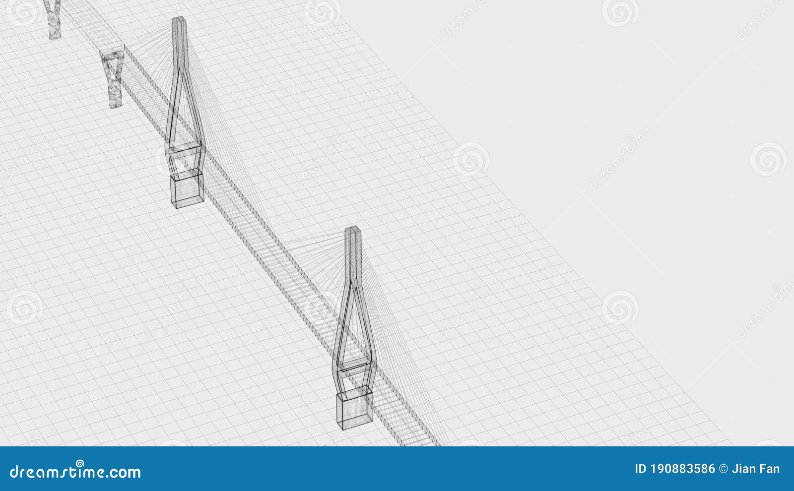 Sketch Lines of Suspension Bridge, 3d Rendering Stock Illustration ...