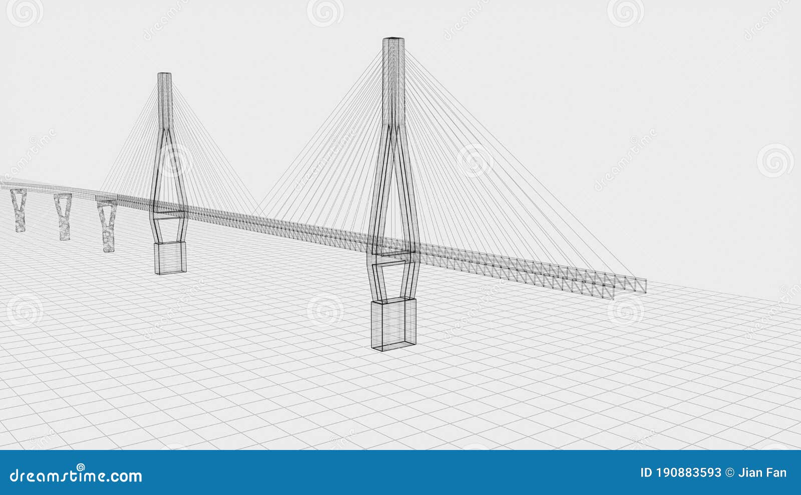 Sketch Lines of Suspension Bridge, 3d Rendering Stock Illustration ...