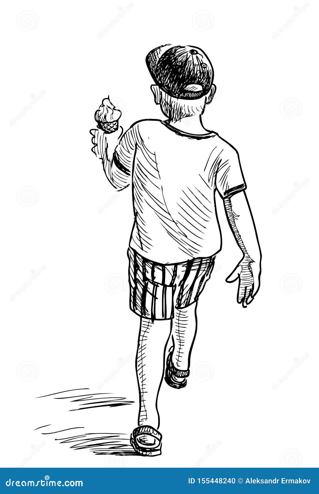 Sketch of a Little Boy Walking with an Ice Cream Stock Vector ...