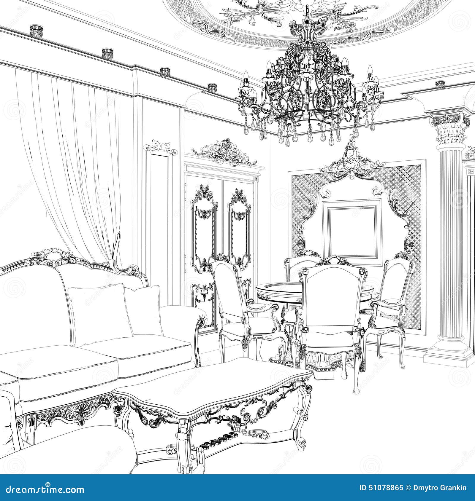 Sketch of the Living Room with Sofa, Frames and Coffee Table Stock ...