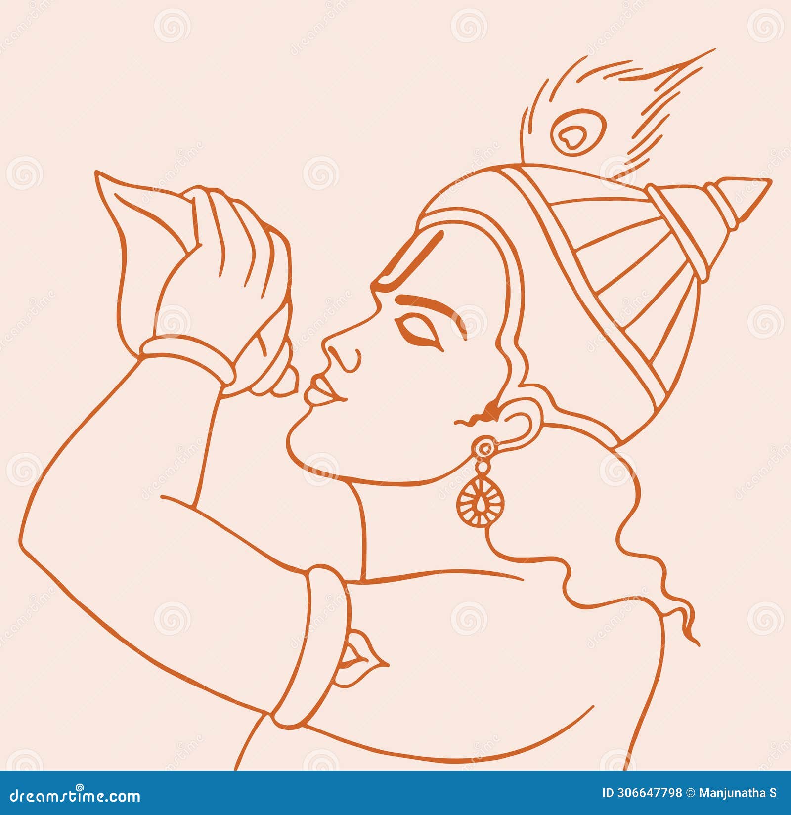 Sketch of Lord Krishna and Design Elements Illustration Stock Vector ...