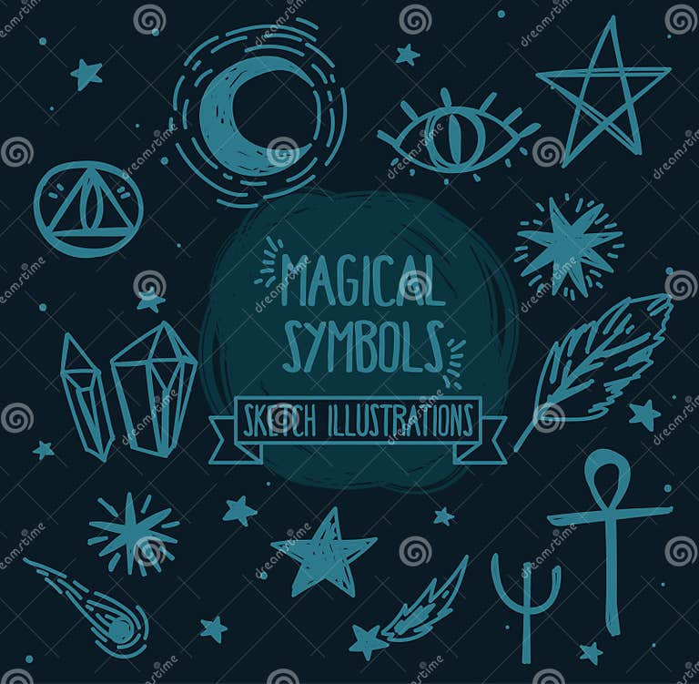 Sketch magic symbols stock vector. Illustration of background - 89791694