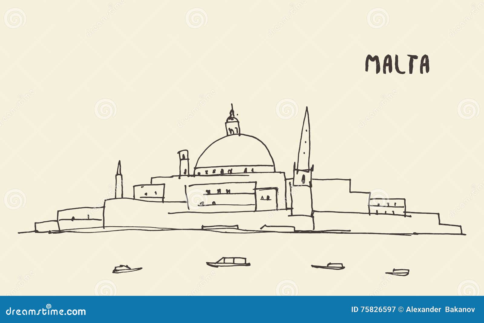 Sketch Malta View Vector Illustration Drawn. Stock Vector ...