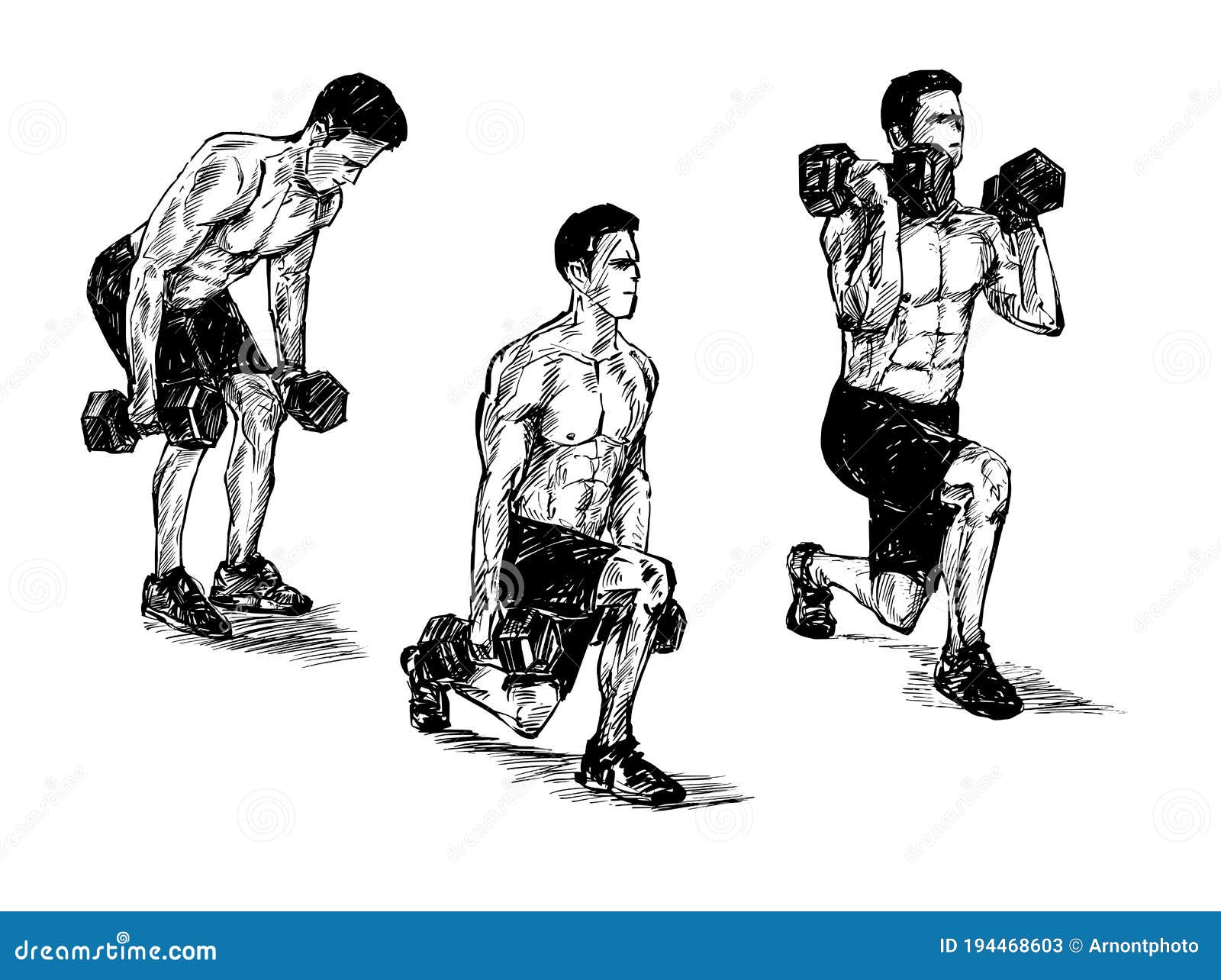 Sketch of the Man Exercise with Dumbbell Hand Draw Stock Vector ...