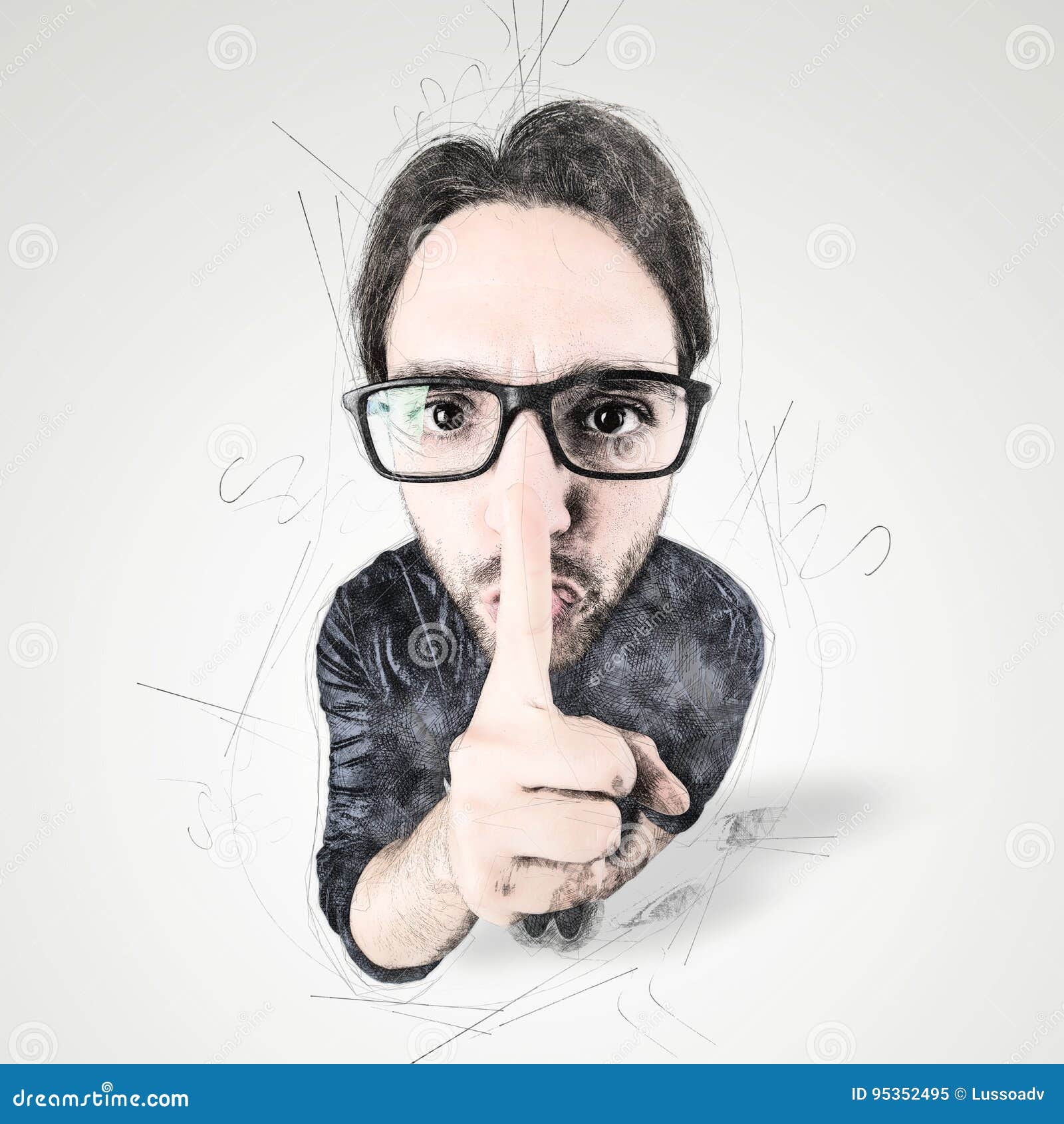 Sketch of Man Say Shh with Hand Gesture Stock Image - Image of close ...