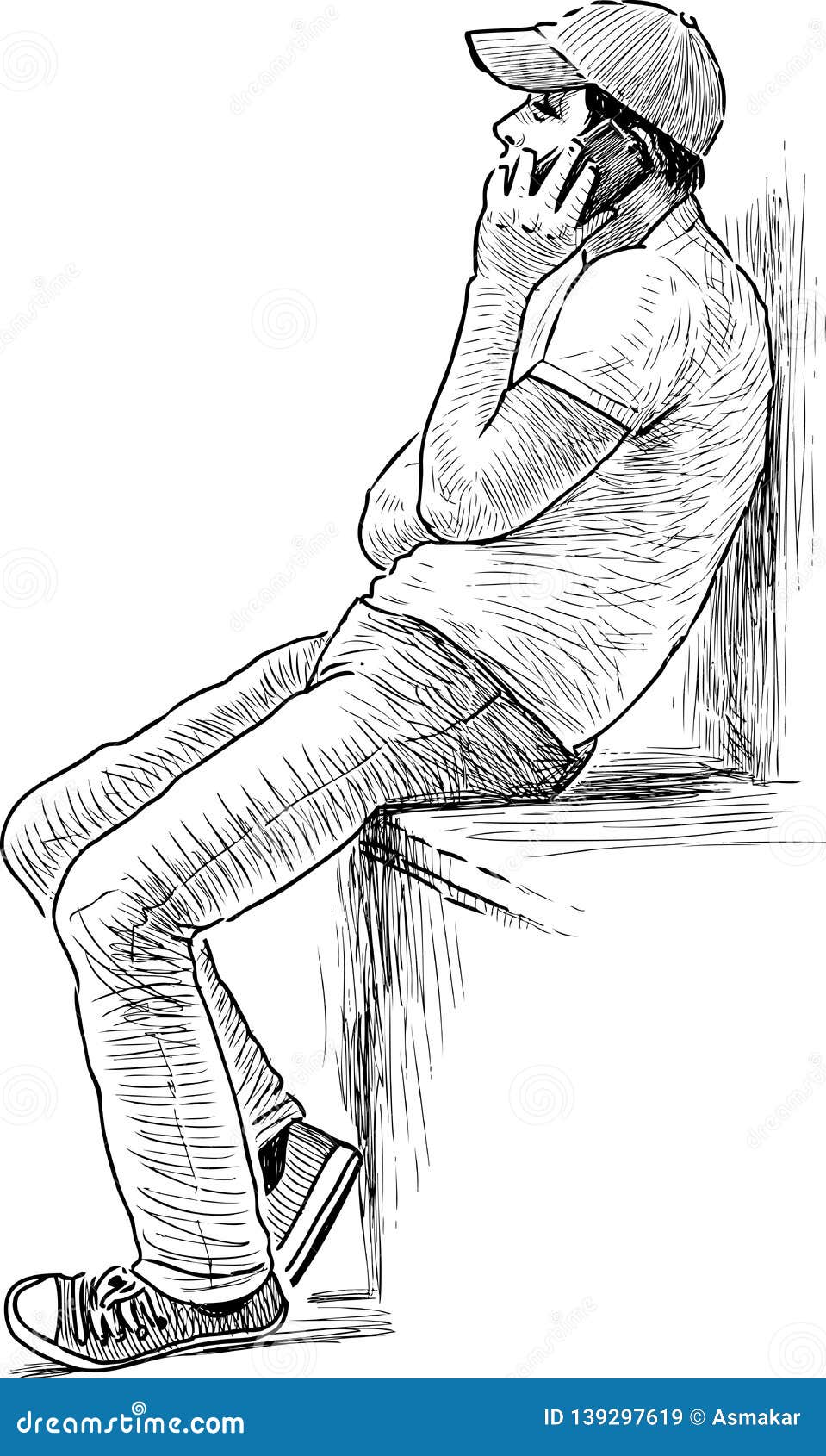 Sketch of a Man Sitting and Talking on a Mobile Phone Stock Vector ...