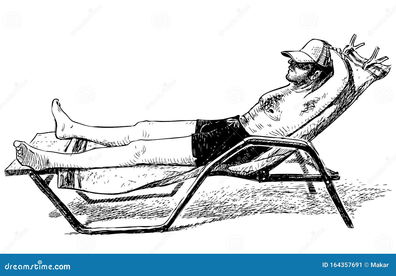 Sketch of Man Sunbathing on Lounger on Seashore Stock Vector ...