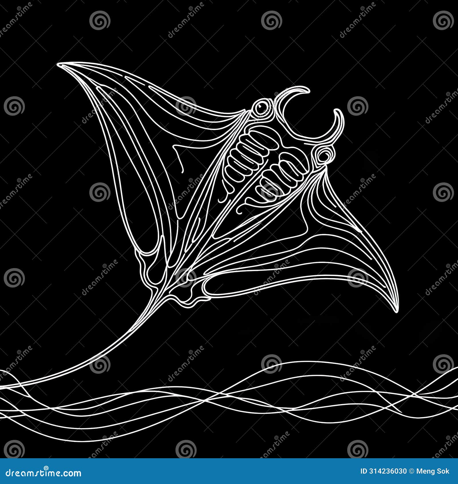 Sketch Manta Ray. Hand Drawn Devilfish Drawing Vector Illustration ...