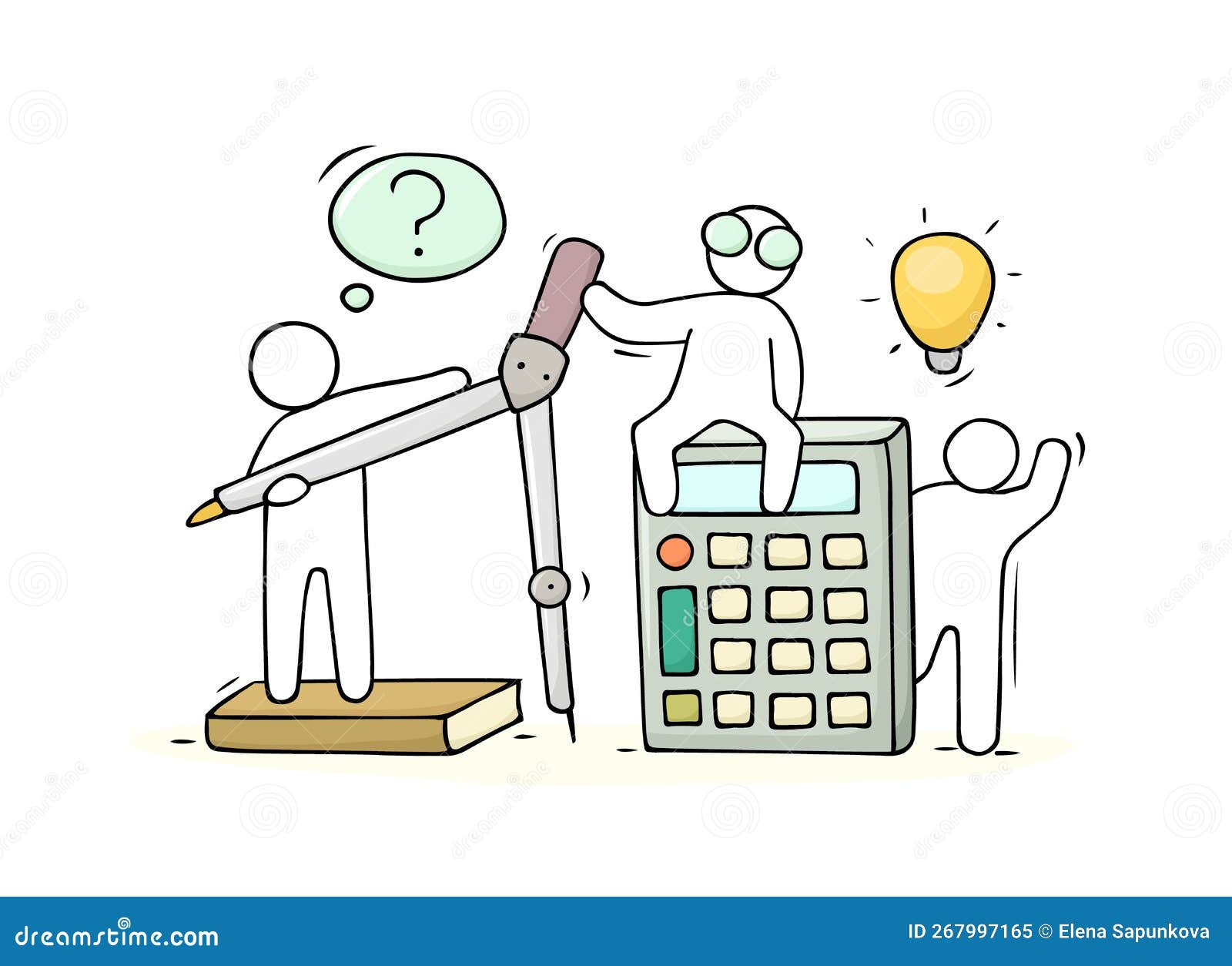 Sketch of Math Class with Working Little People. Stock Vector ...