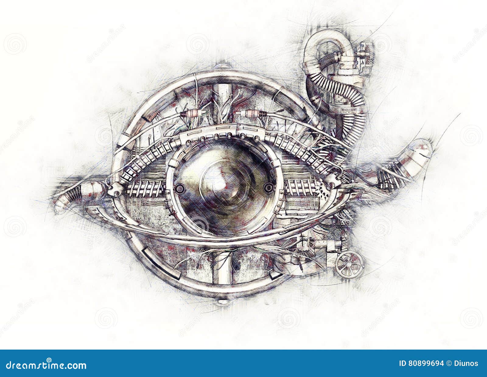 Sketch of a Mechanical Eye, 3D Illustration Stock Illustration ...