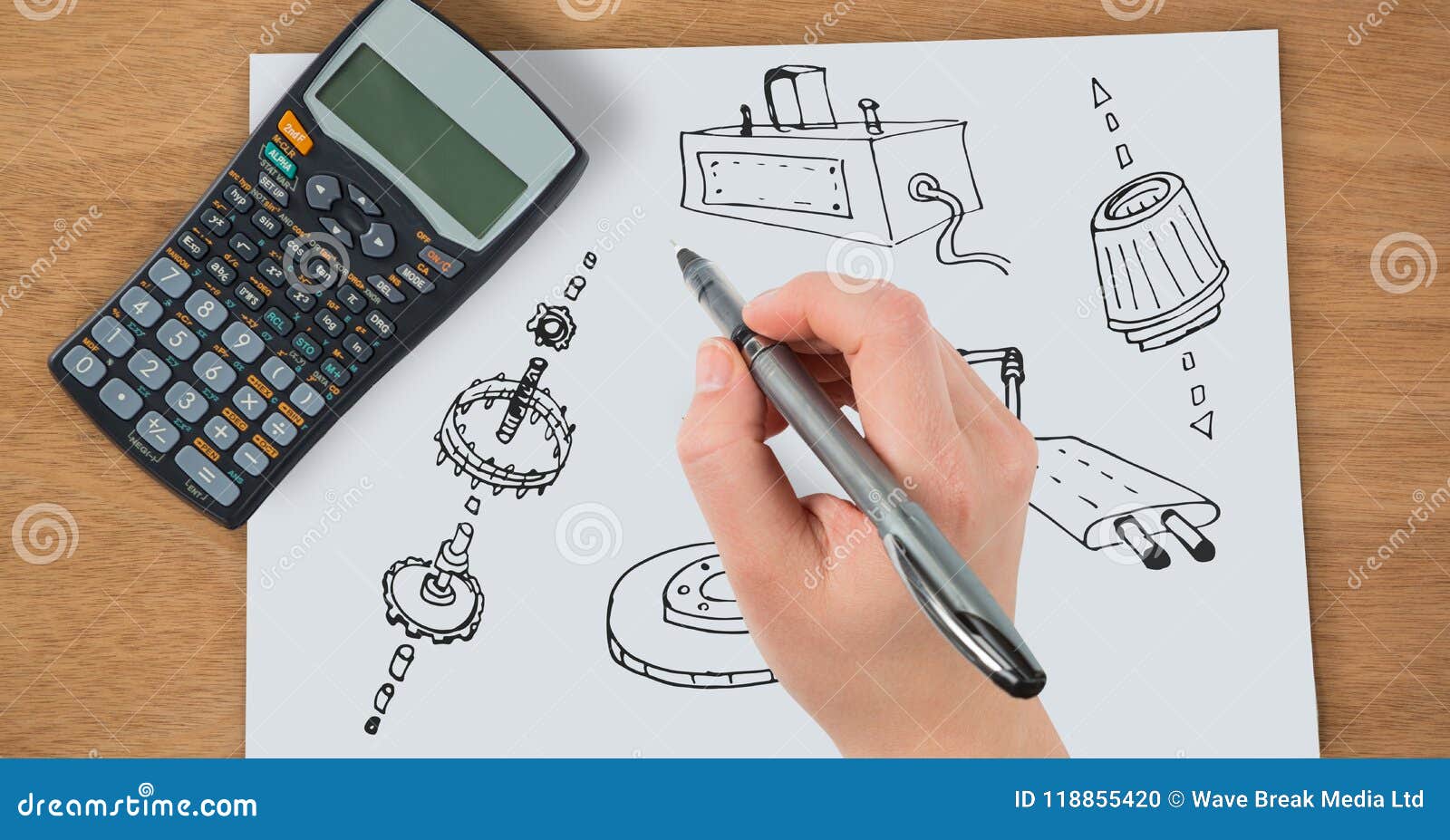 Sketch of Mechanism Elements and Hand Drawing Stock Photo - Image of ...