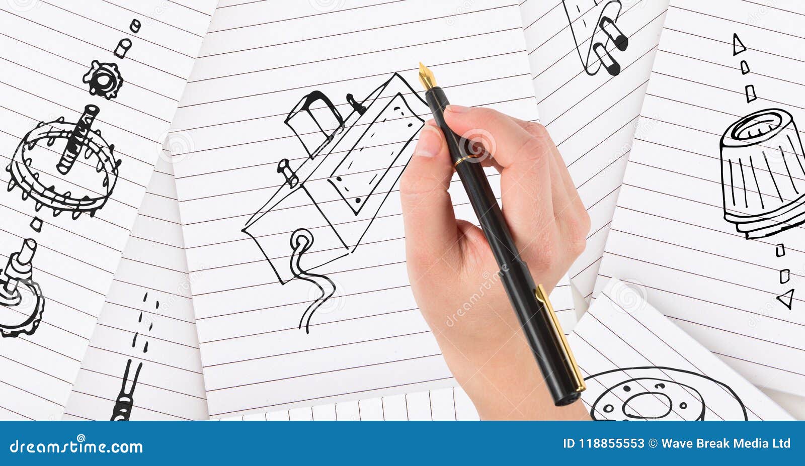 Sketch of Mechanism Elements and Hand Drawing Stock Image - Image of ...