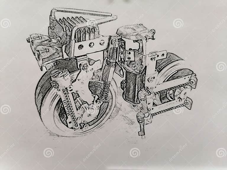 A Sketch of a Mini Steampunk Motorcycle. Stock Illustration ...