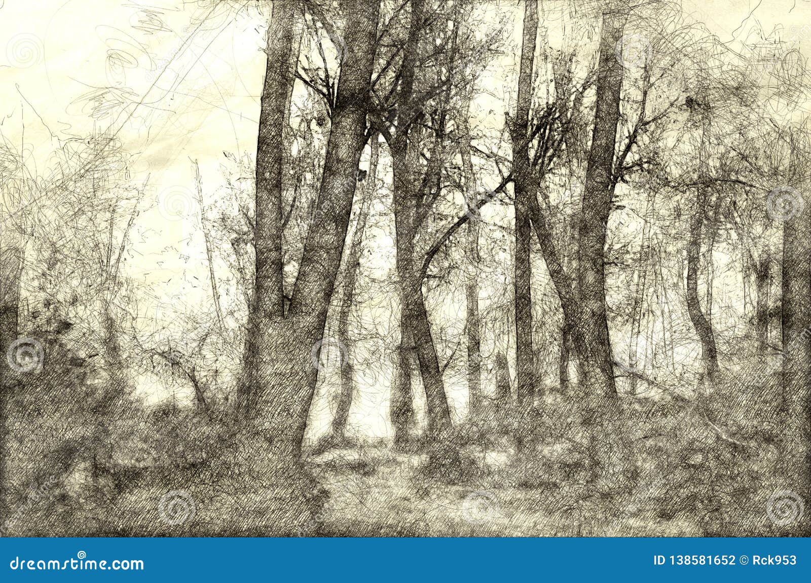 Sketch of a Misty Forest on a Cold Silent Morning Stock Illustration ...