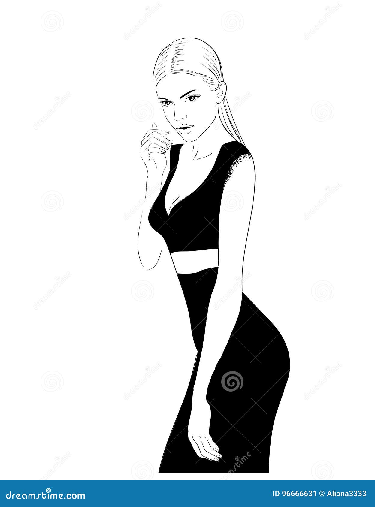 Sketch of Model in Crop Top Stock Vector - Illustration of model ...